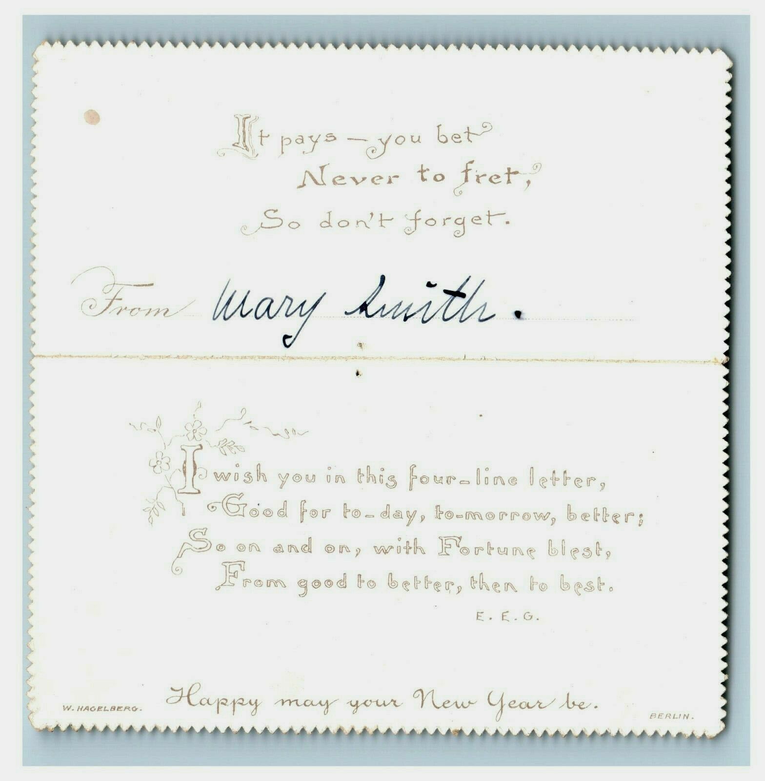 1880s-90s Victorian New Year's Folder Card Cottage Scene P220 ...