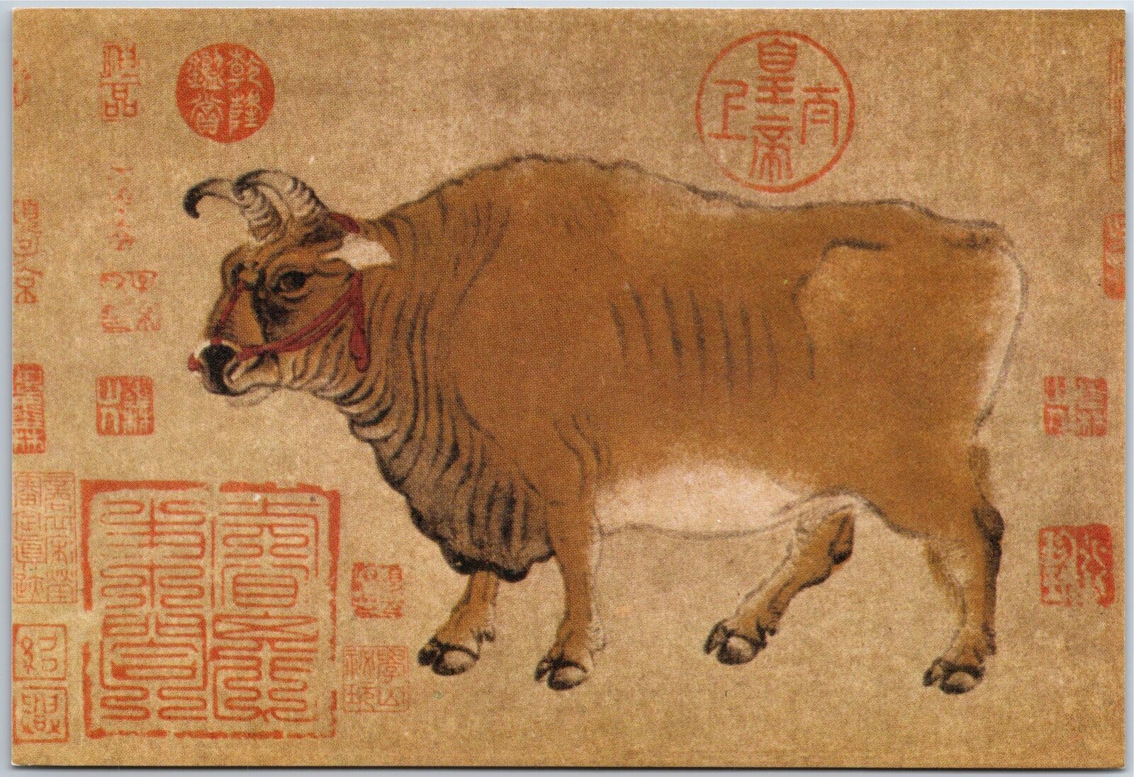 Vintage China Illustrated Stamped Postal Card HAN Huang Five Oxen Lunar ...