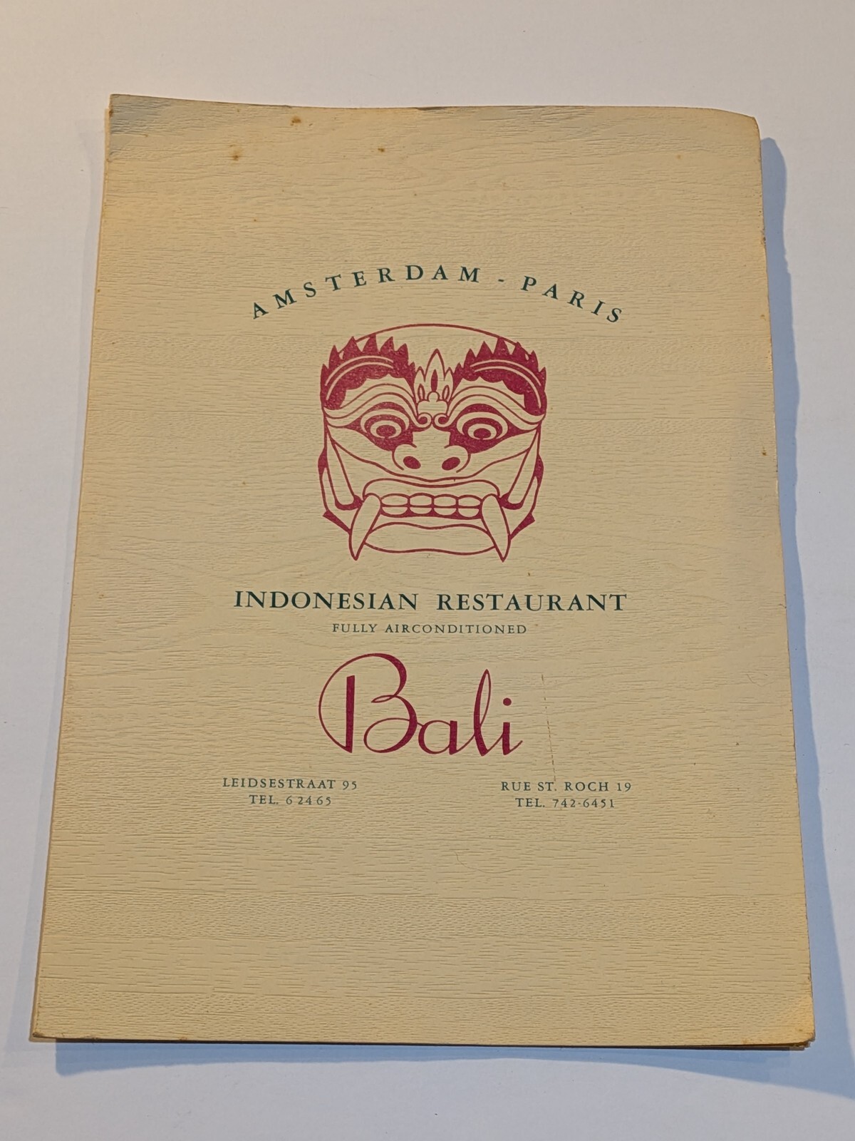 Vintage Indonesian Restaurant Bali Menu Amsterdam Paris Rijsttafel ...