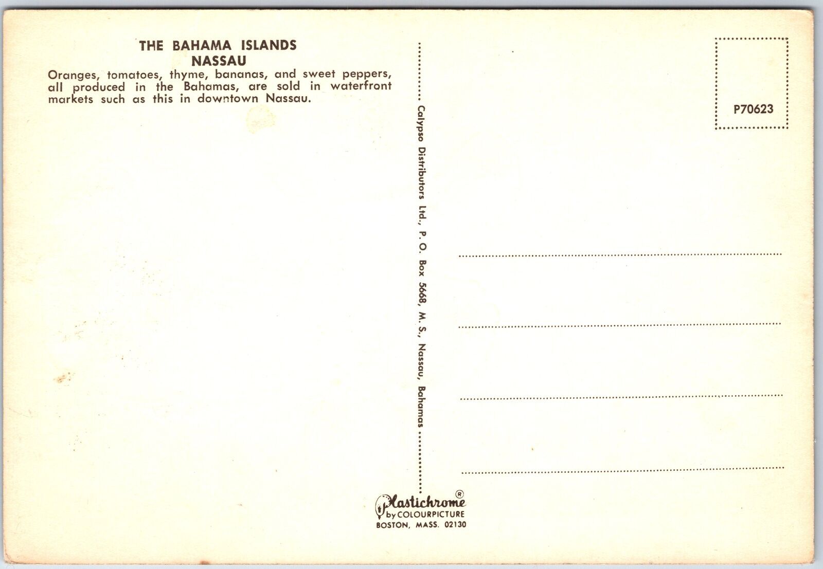 Vintage Continental Sized Postcard a Waterfront Market Downtown Nassau ...