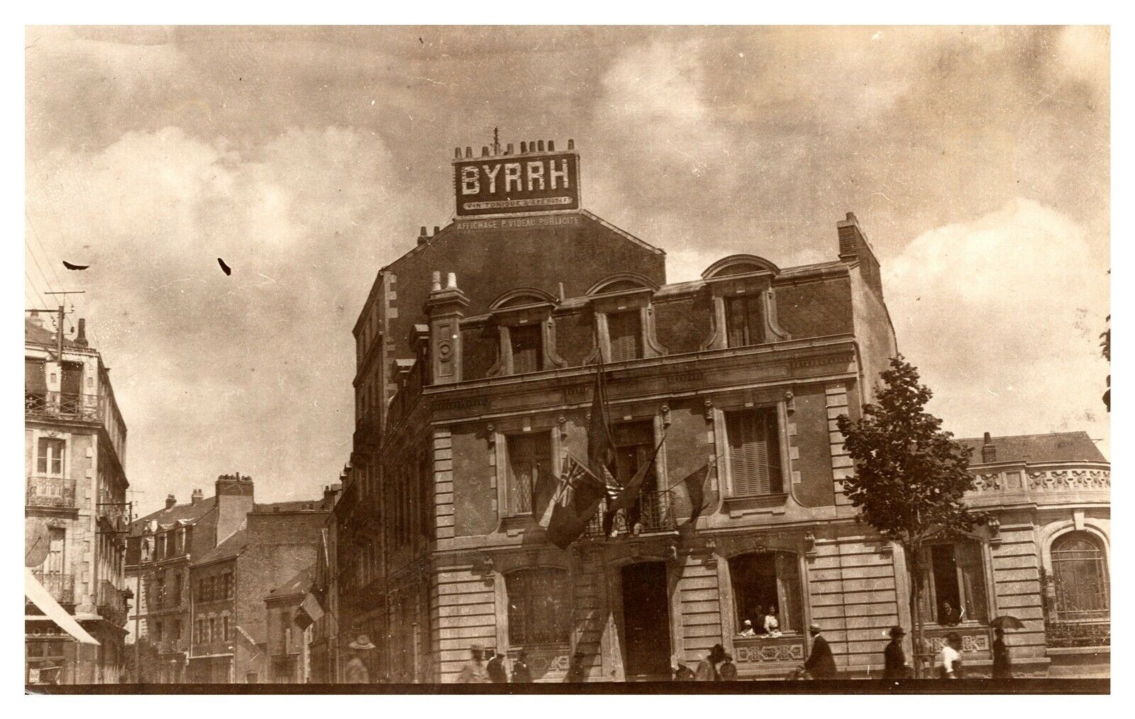 Aperitif BYRRH Sign Building St Nazair France WWI Era British USA Flags ...