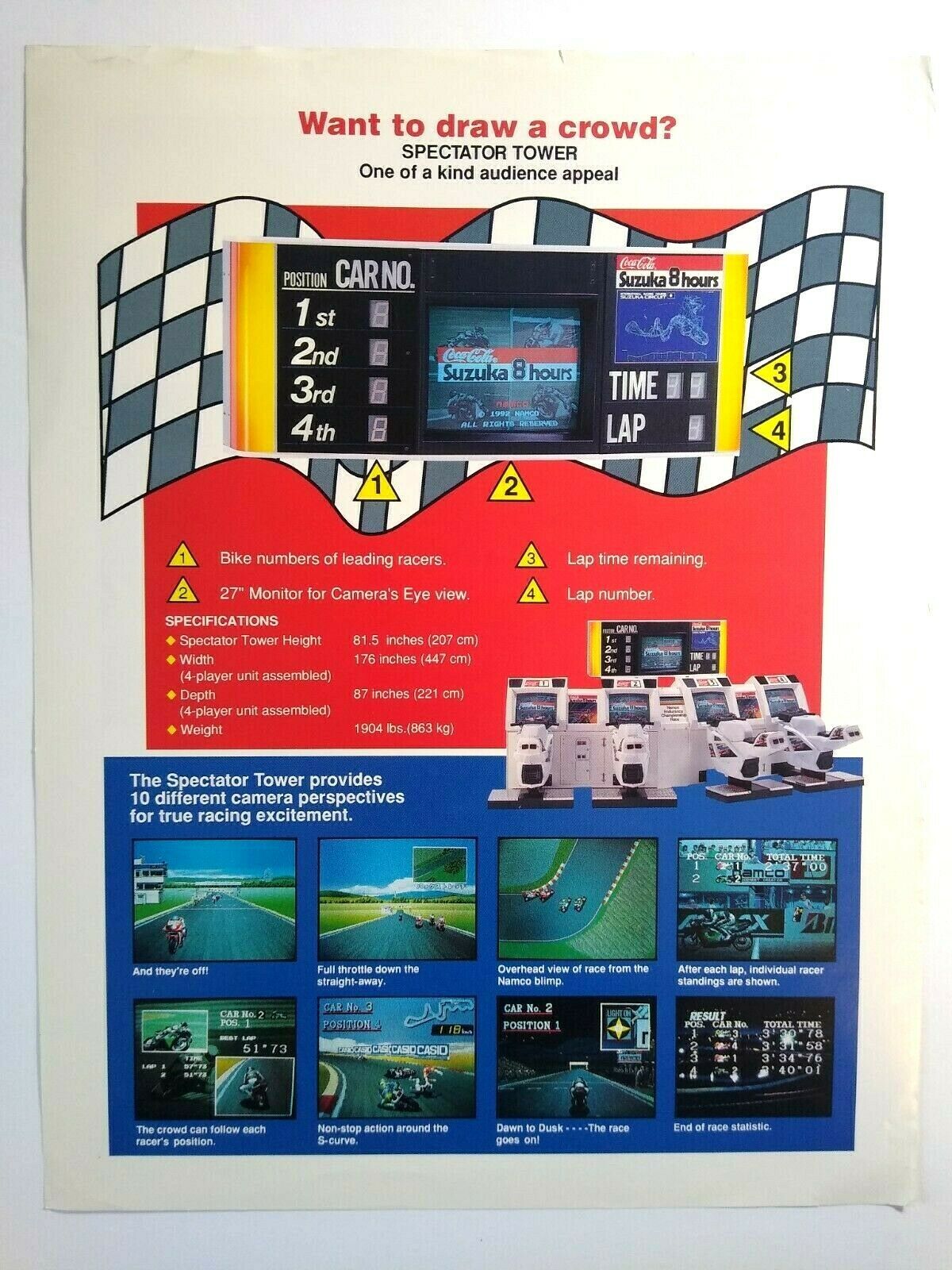 Suzuka 8 Hours Arcade Flyer Original 1992 Coca-Cola Motorcycle Racing ...