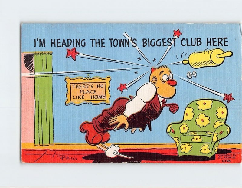 Postcard I'm Heading The Town's Biggest Club Here with Humor Comic Art ...