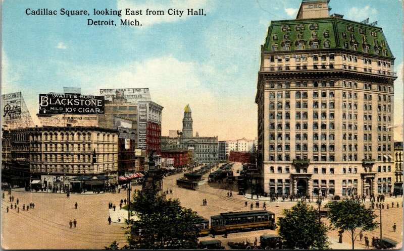 Vtg Detroit Michigan MI Cadillac Square looking East Street View 1910s ...
