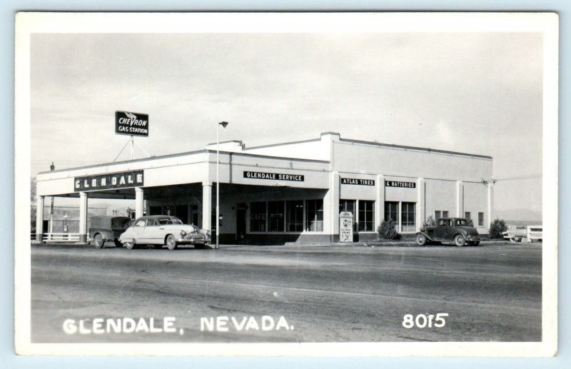 RPPC GLENDALE, NV Nevada ~ Glendale CHEVRON SERVICE STATION c1950s Cars ...