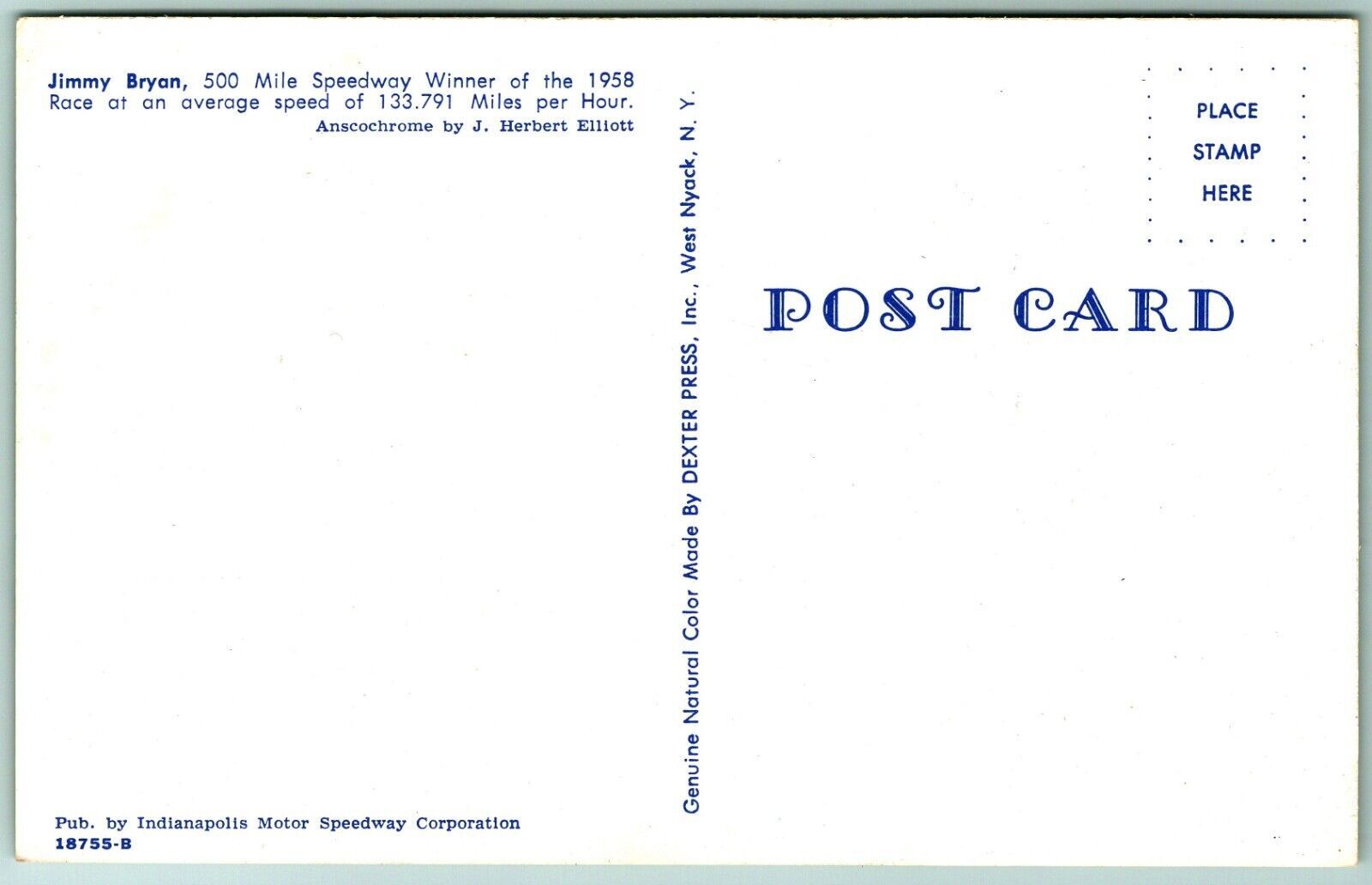 Jimmy Bryan Indy 500 Race Car Driver Indianapolis IN UNP Chrome ...