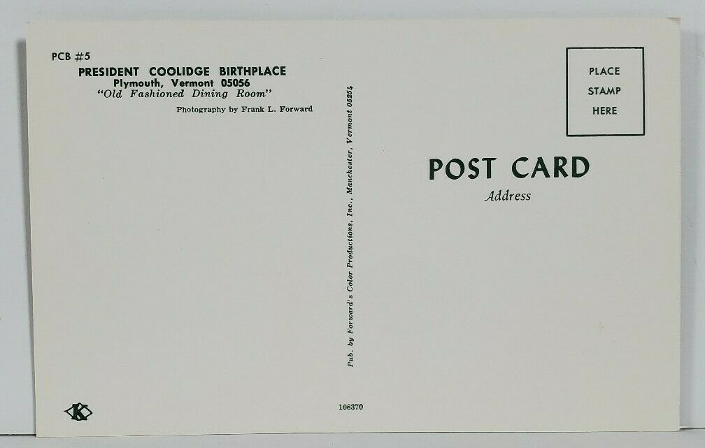 President Coolidge Birthplace Old Fashioned Dining Room Vermont ...