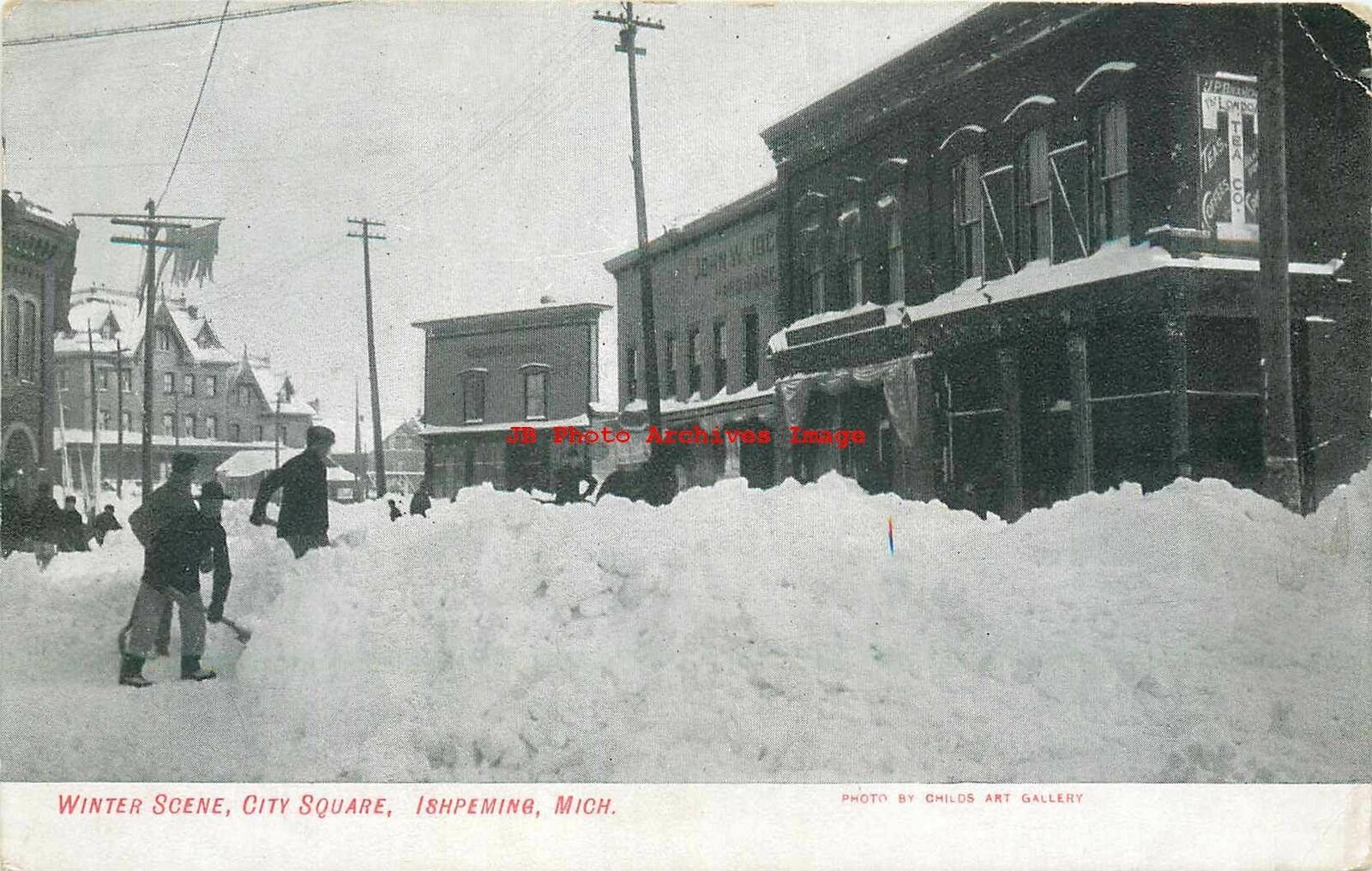MI, Ishpeming, Michigan, City Square, Winter Scene, Childs Art Gallery ...