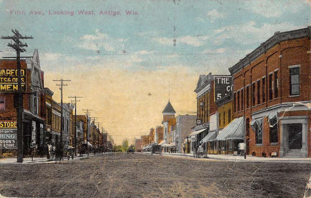 Antigo Wisconsin Fifth Ave Street Scene Historic Bldgs Antique Postcard ...
