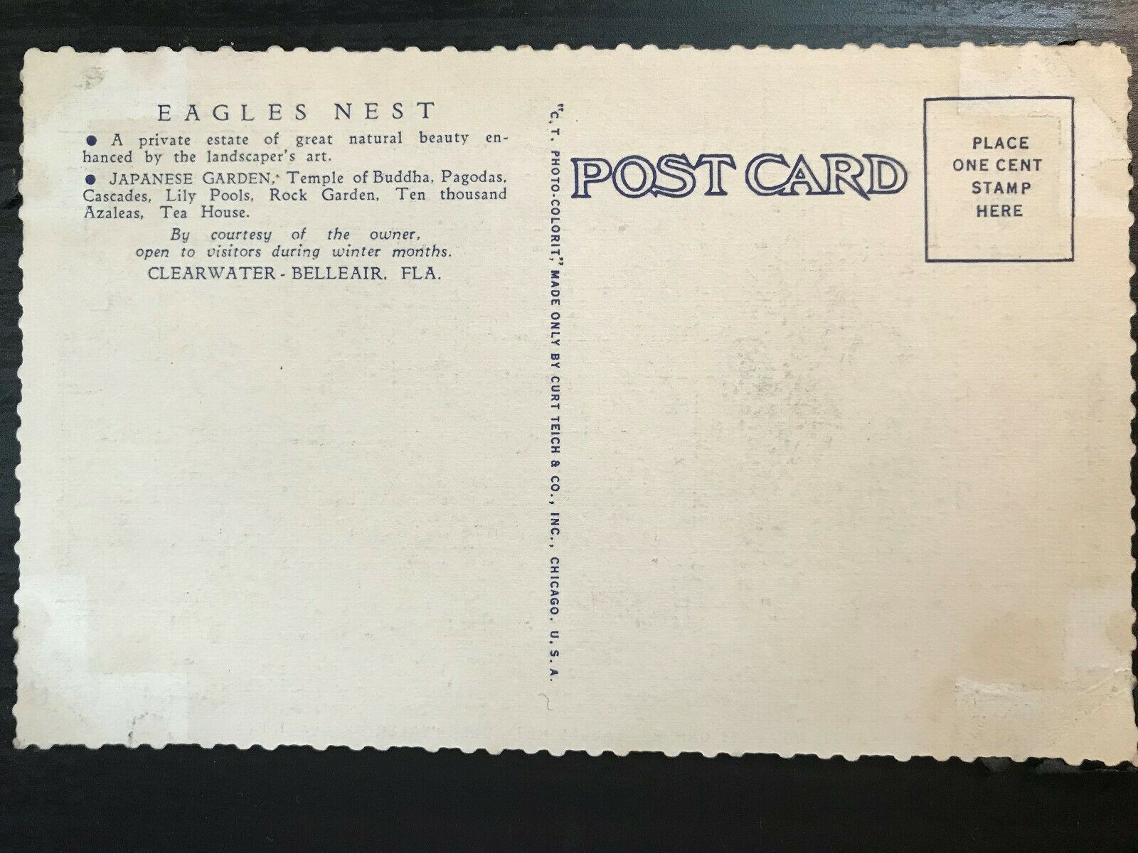 Vintage Postcard 1935 Tea House Japanese Garden Eagles Nest Clearwater ...