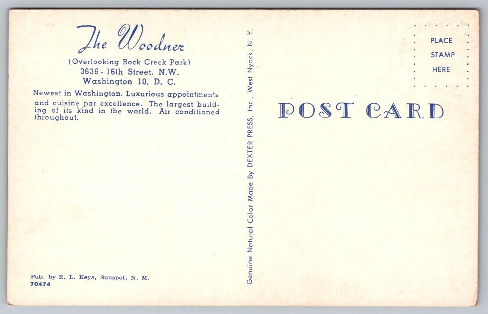 Washington DC Woodner Luxury Hotel Scenic Birds Eye View Chrome ...