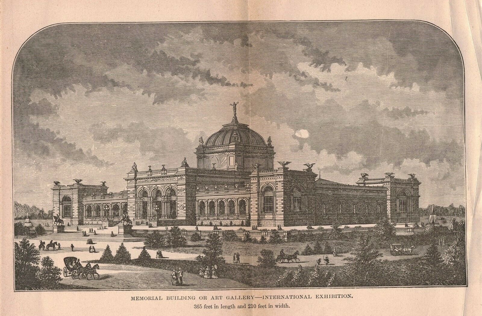 1876 Victorian Memorial Building Horse Carriages Fold-out Engraving 2T1 ...