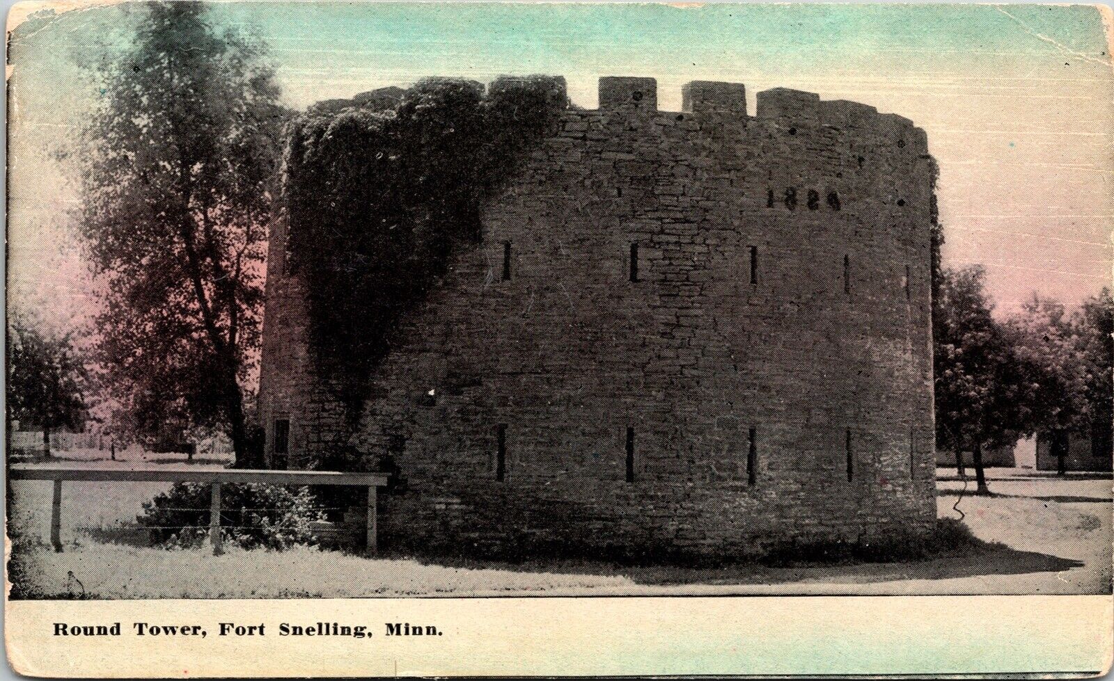 Historic Round Tower Building Front View Fort Snelling Minnesota BW ...