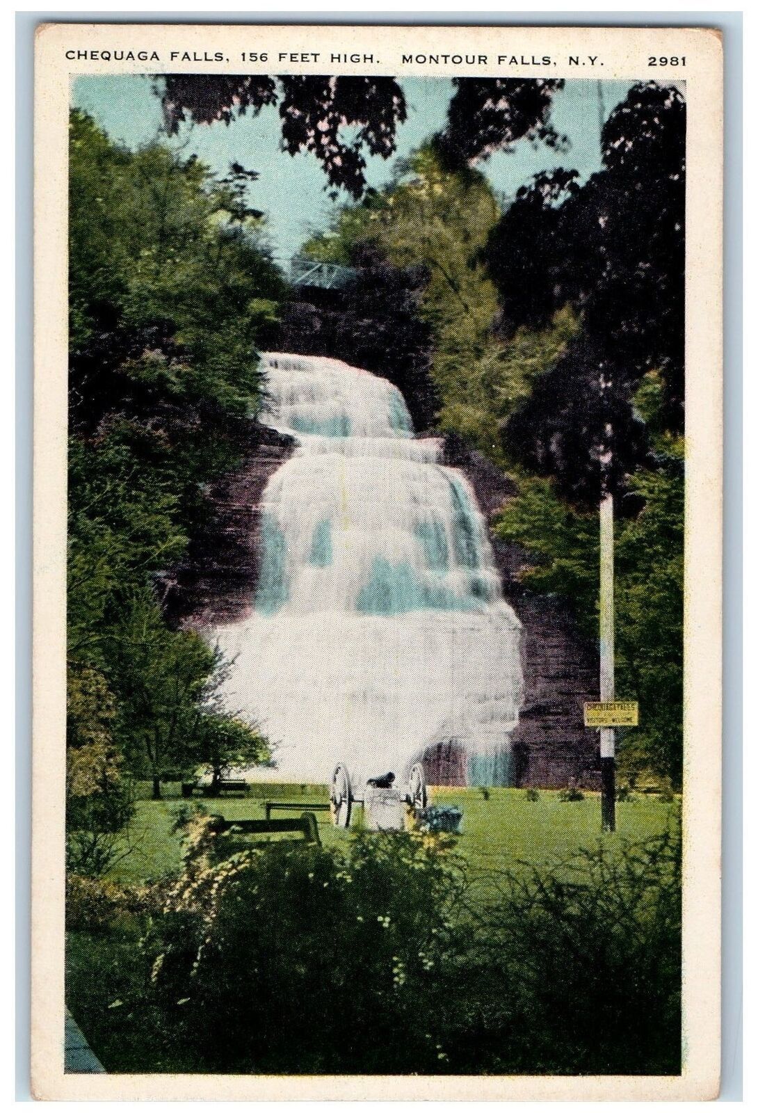 c1950 Chequaga Falls 156 Feet High Park Canyon Benches Montour Falls NY ...