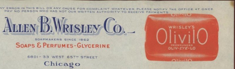 1928 Chicago IL Allen B Wrisley CO Soaps Perfunes Glycerine Invoice 27 ...