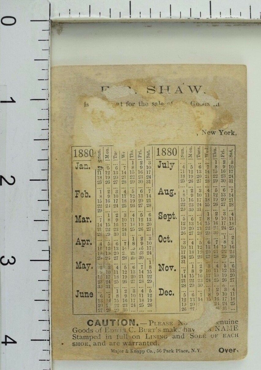 1880 Calendar G.A Colton Edwin C. Burt Fine Shoes Lady Fan Dog P50 ...