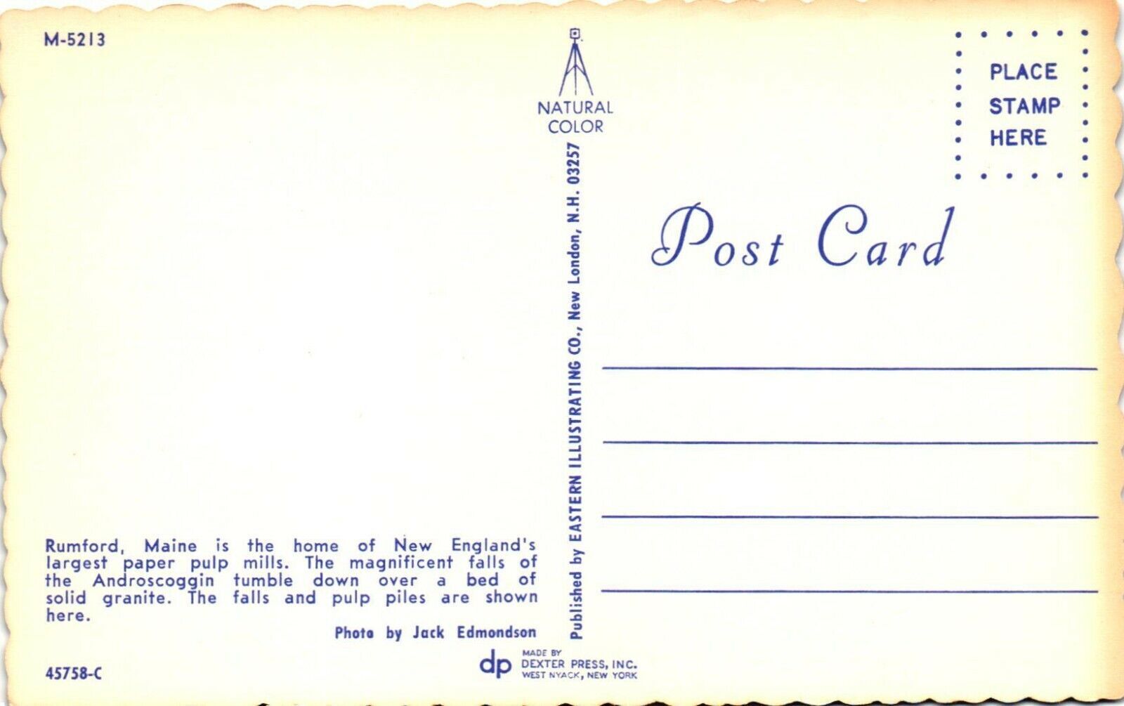 Vintage Postcard- M5213 Rumford Maine, Androscoggin falls/paper mill ...