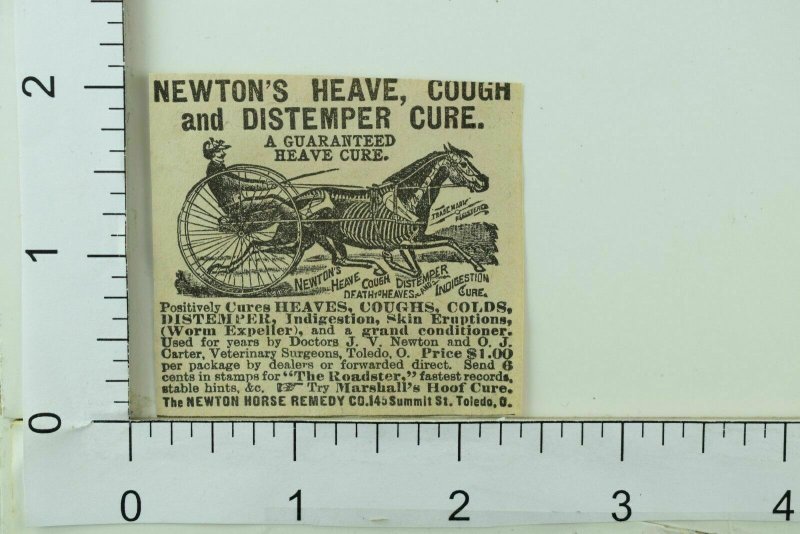 1870's Victorian Print Ad Newton's Heave Cough Distemper Cure Man Horse ...