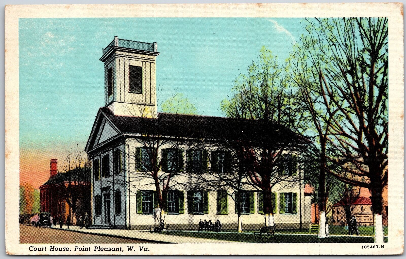 1951 Courthouse Point Pleasant West Virginia VA Benches Trees Posted ...
