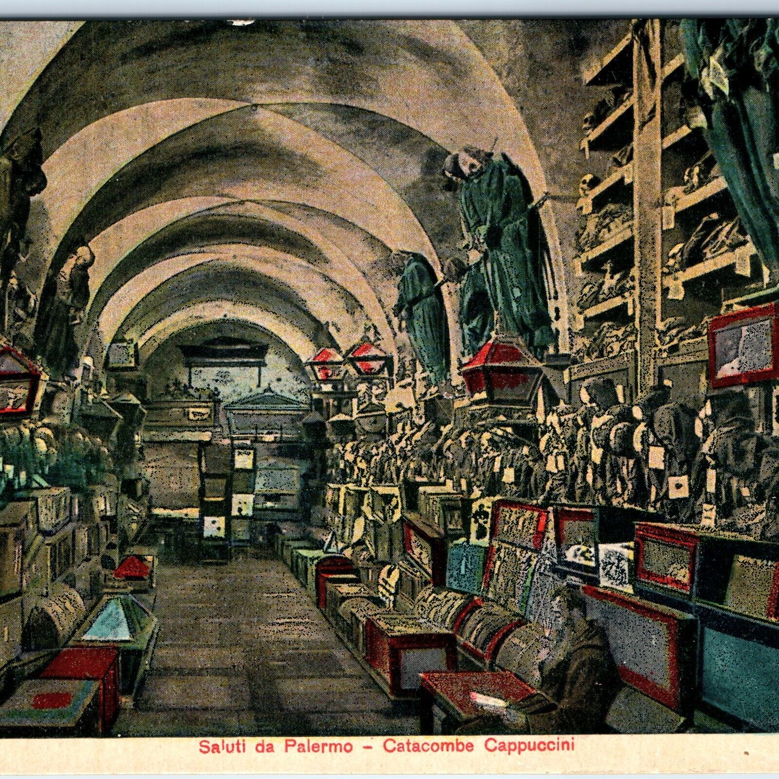 c1910s Palermo, Italy Capuchin Catacomb Mummies Coffin Skeleton Skull ...