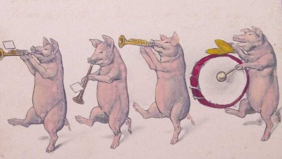 Anthropomorphic Pigs Marching Playing Instruments Trumpet N Drums 1903 ...