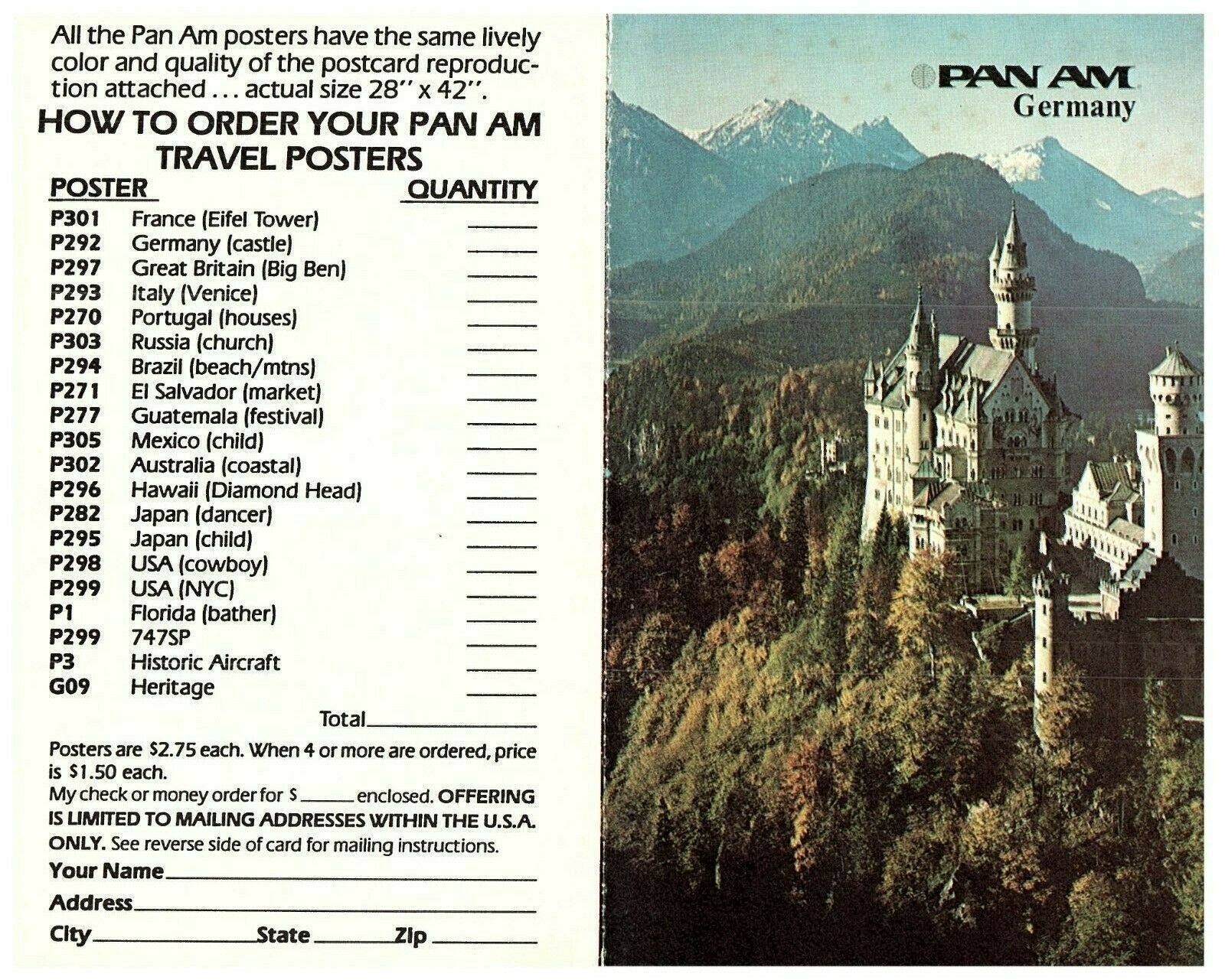 Pan Am Pan American World Airways Travel Postcard Germany w Poster ...