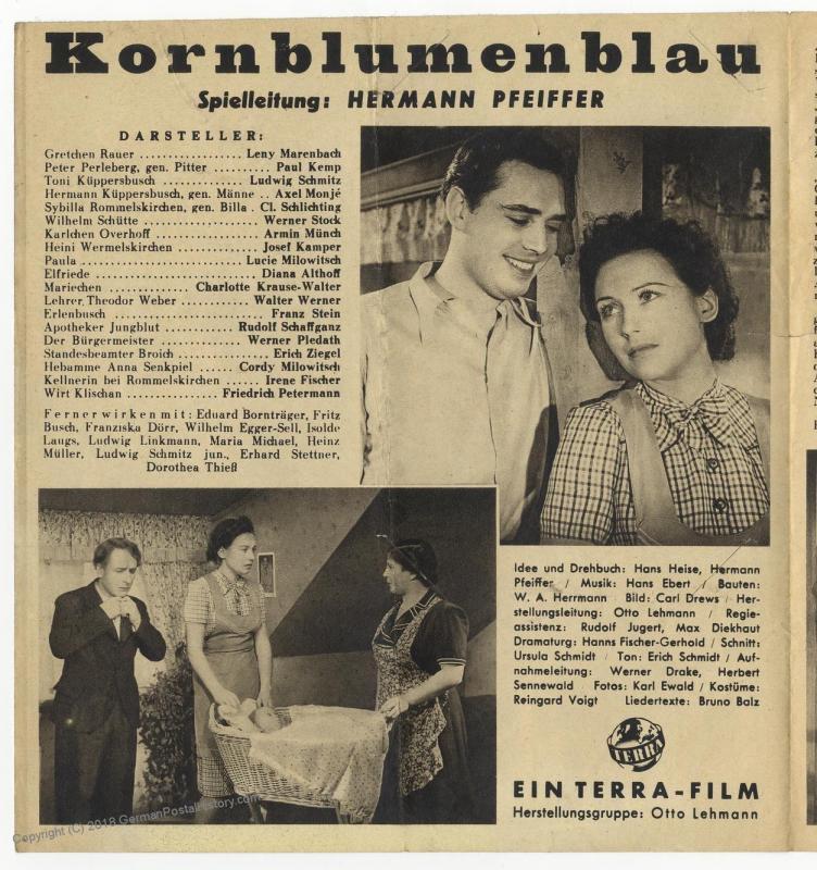 Germany 1938 Film Movie Advertisement Flyer Kornblumenbau Military Band ...