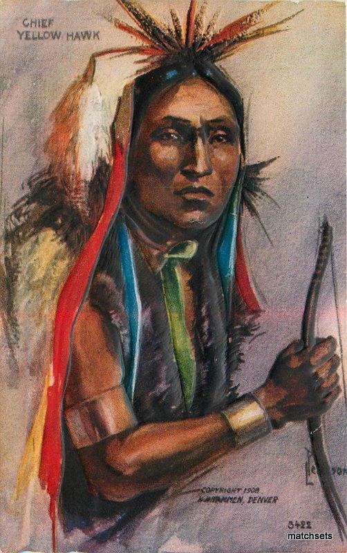 Artist impression C-1910 Chief Yellow Hawk Native American Indian ...
