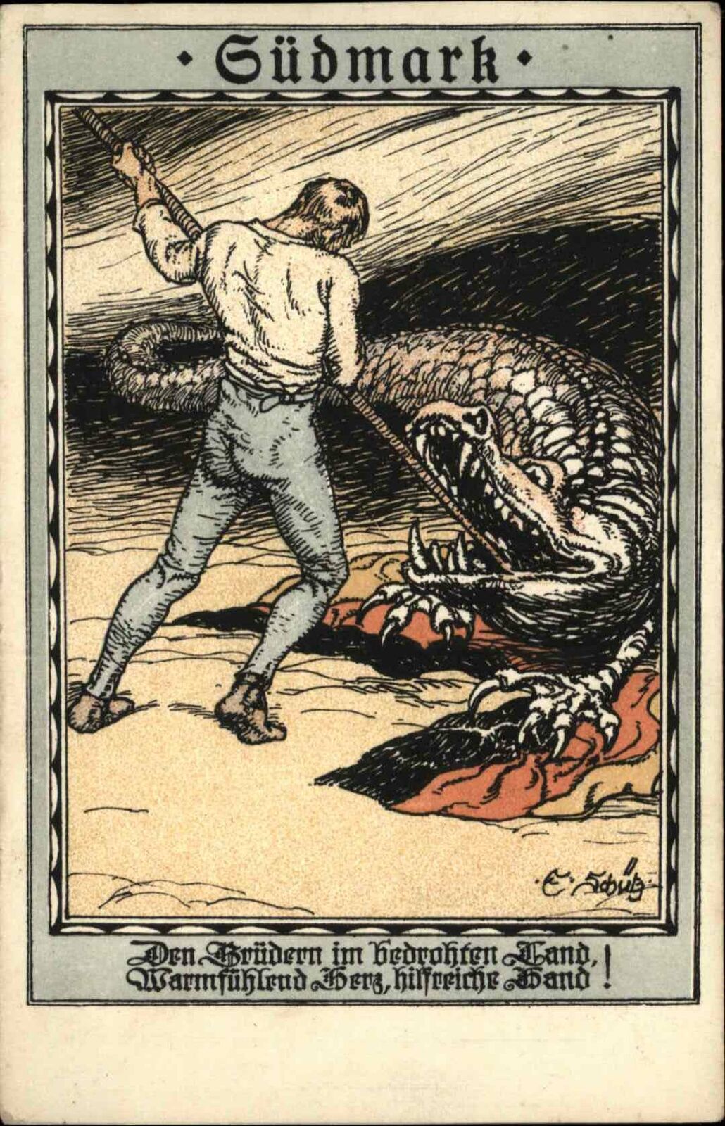 Fantasy Dragon Slayer GUDMARK - Schulz - Folklore? c1910 Postcard ...