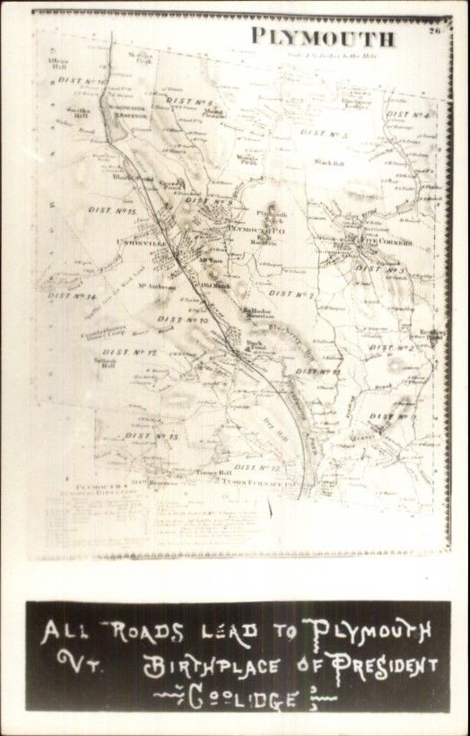 Plymouth VT Area Map Calvin Coolidge Real Photo Postcard | United ...