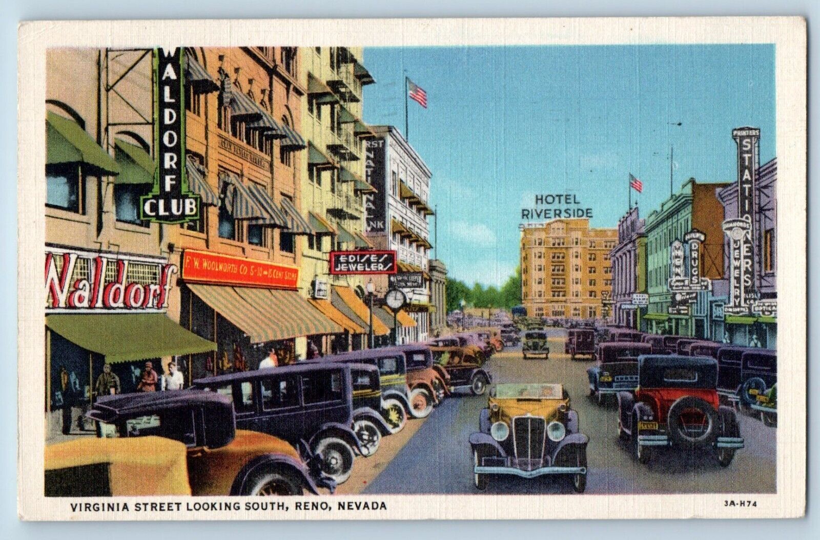 Reno Nevada NV Postcard Virginia Street Looking South Classic Cars 1934 ...