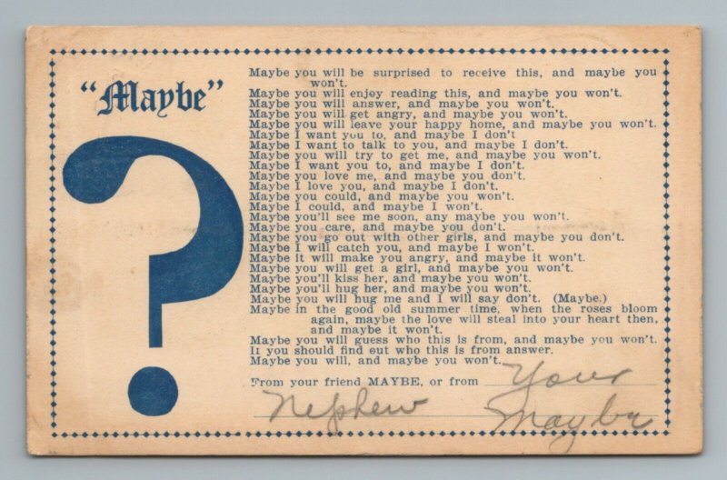 1909 Maybe Poem Question Mark Vintage Postcard | Other / Unsorted ...