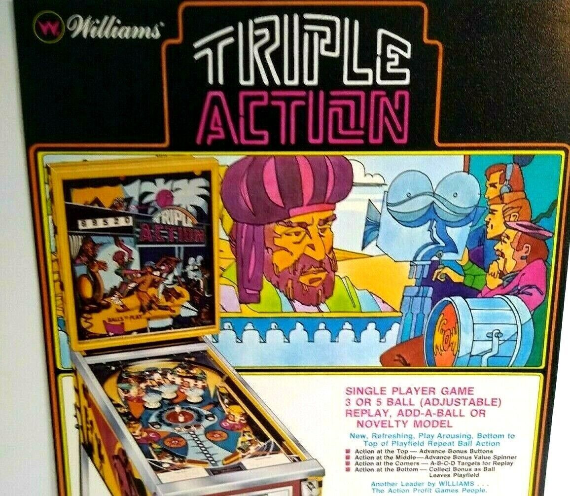 Triple Action Pinball FLYER Original 1975 NOS Retro Game Artwork Sheet ...