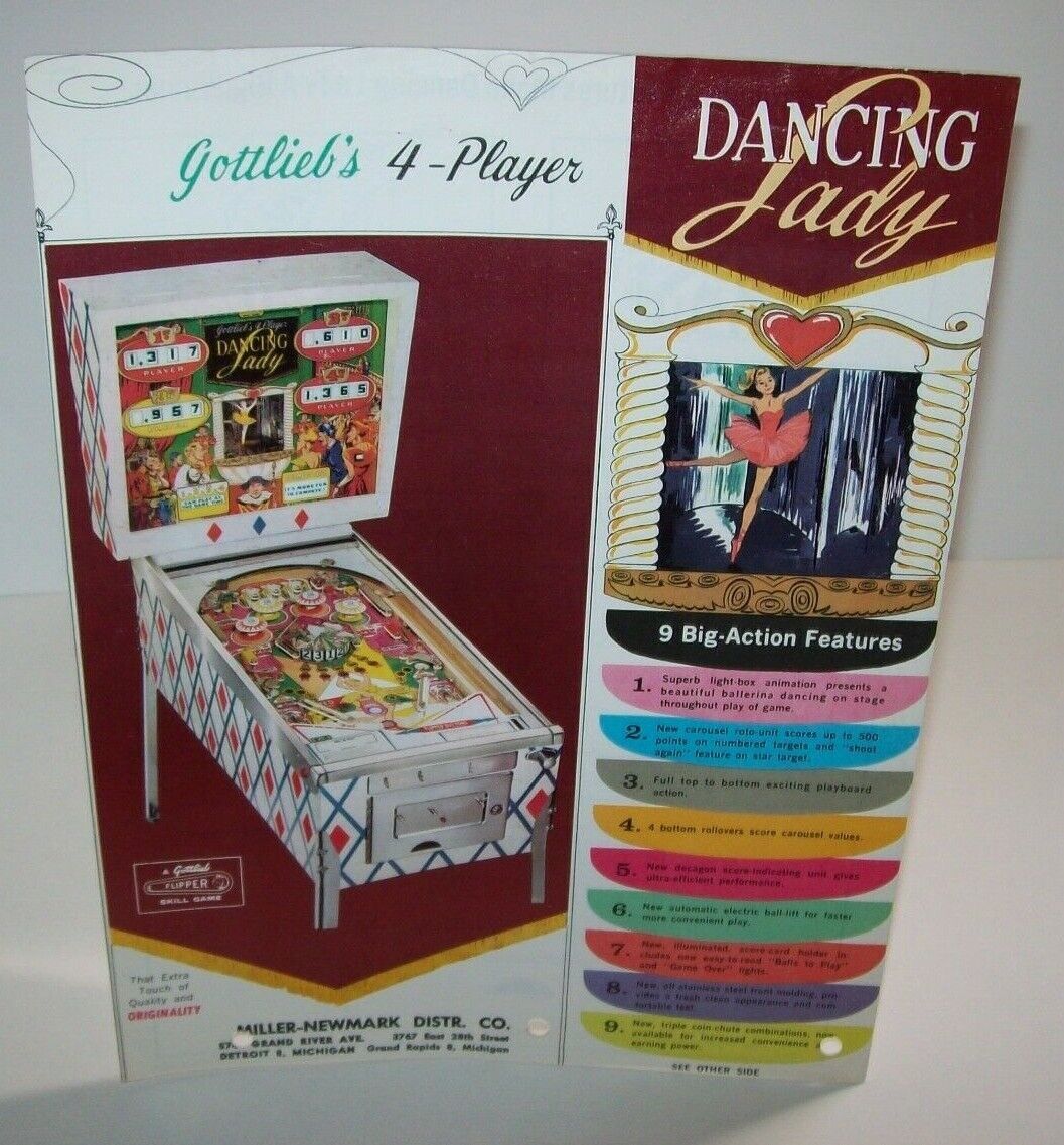 Dancing Lady Pinball FLYER Original 1967 Game Art Sheet Ballerina Dance ...