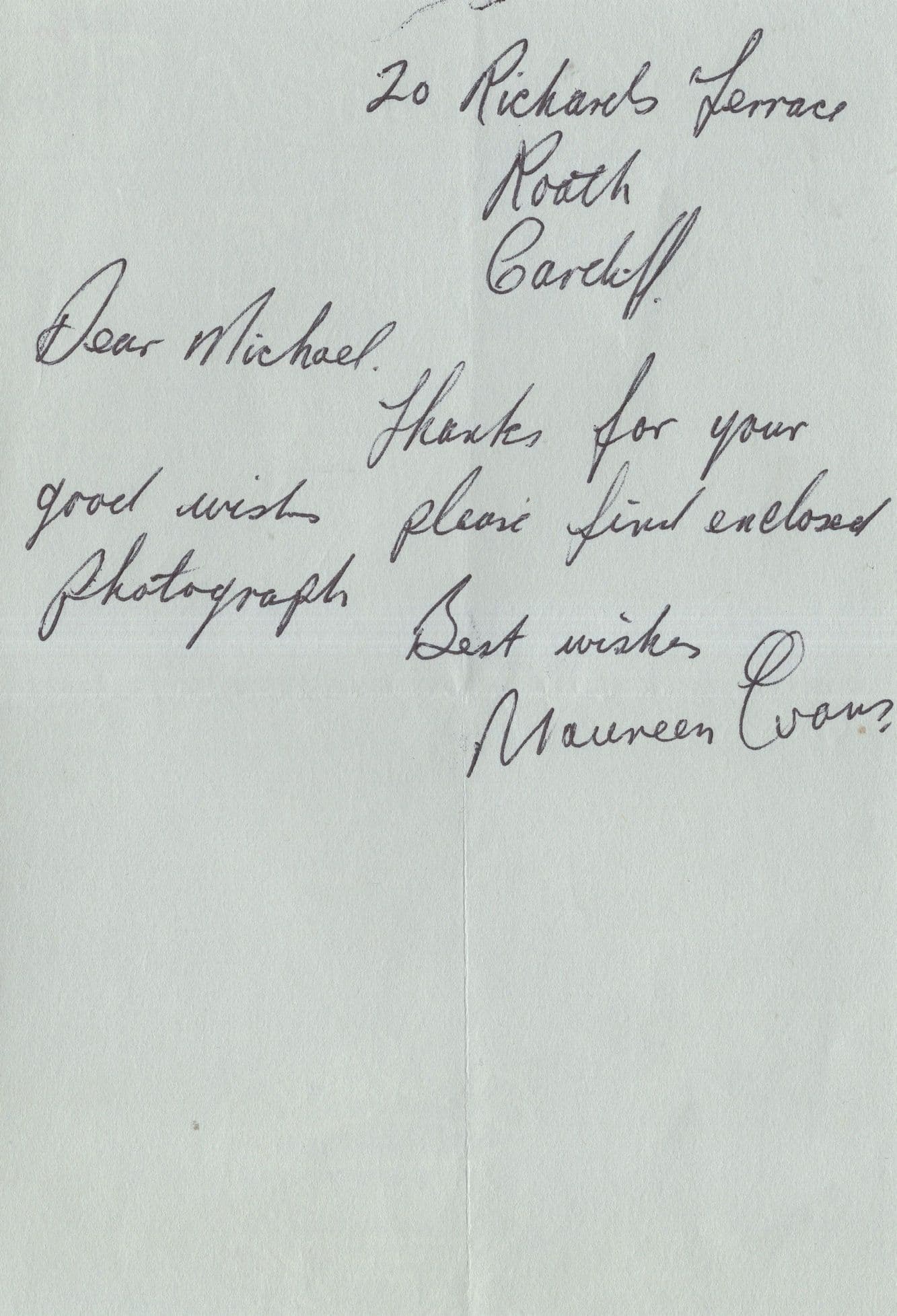 Maureen Evans 1950s 1960s Welsh Singer Hand Signed Letter | Topics ...