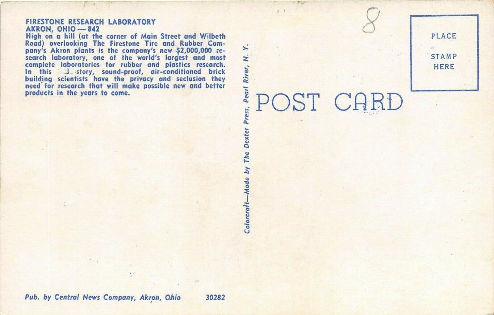 Akron Ohio 1960s Postcard Firestone Research Laboratory | United States ...