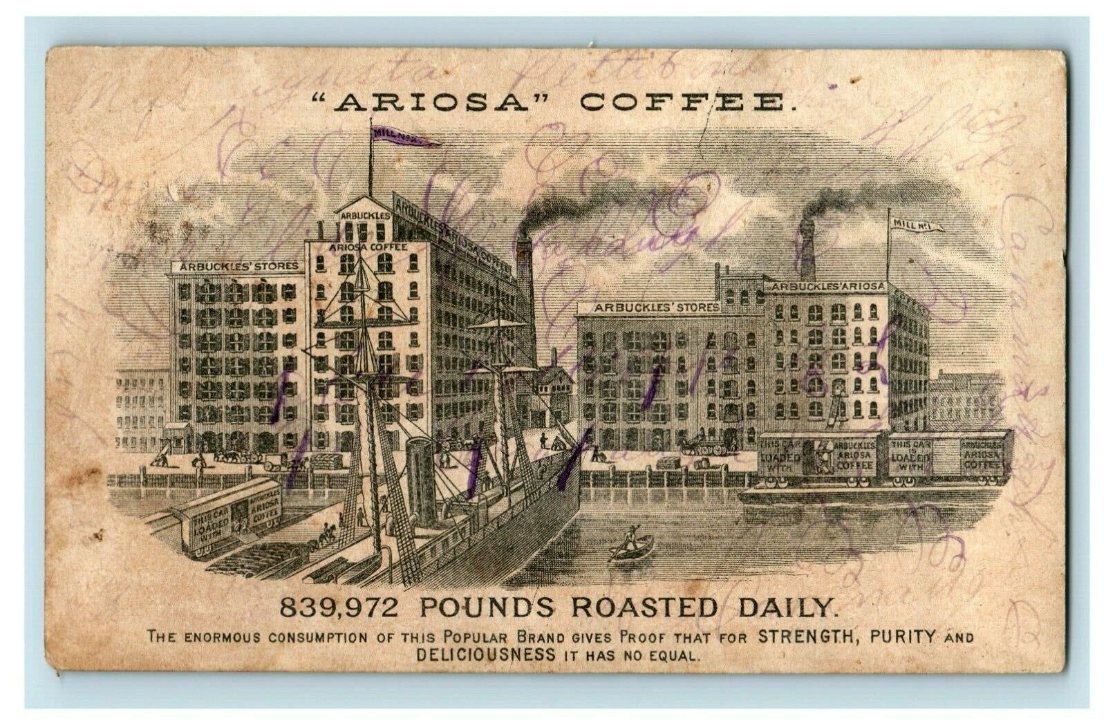 1880's-90's Arbuckles' Ariosa Coffee Child On Street Factory Building ...