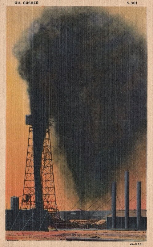 Vintage Postcard Old Gusher Smoke Tower Oil Field Scenes Factory ...