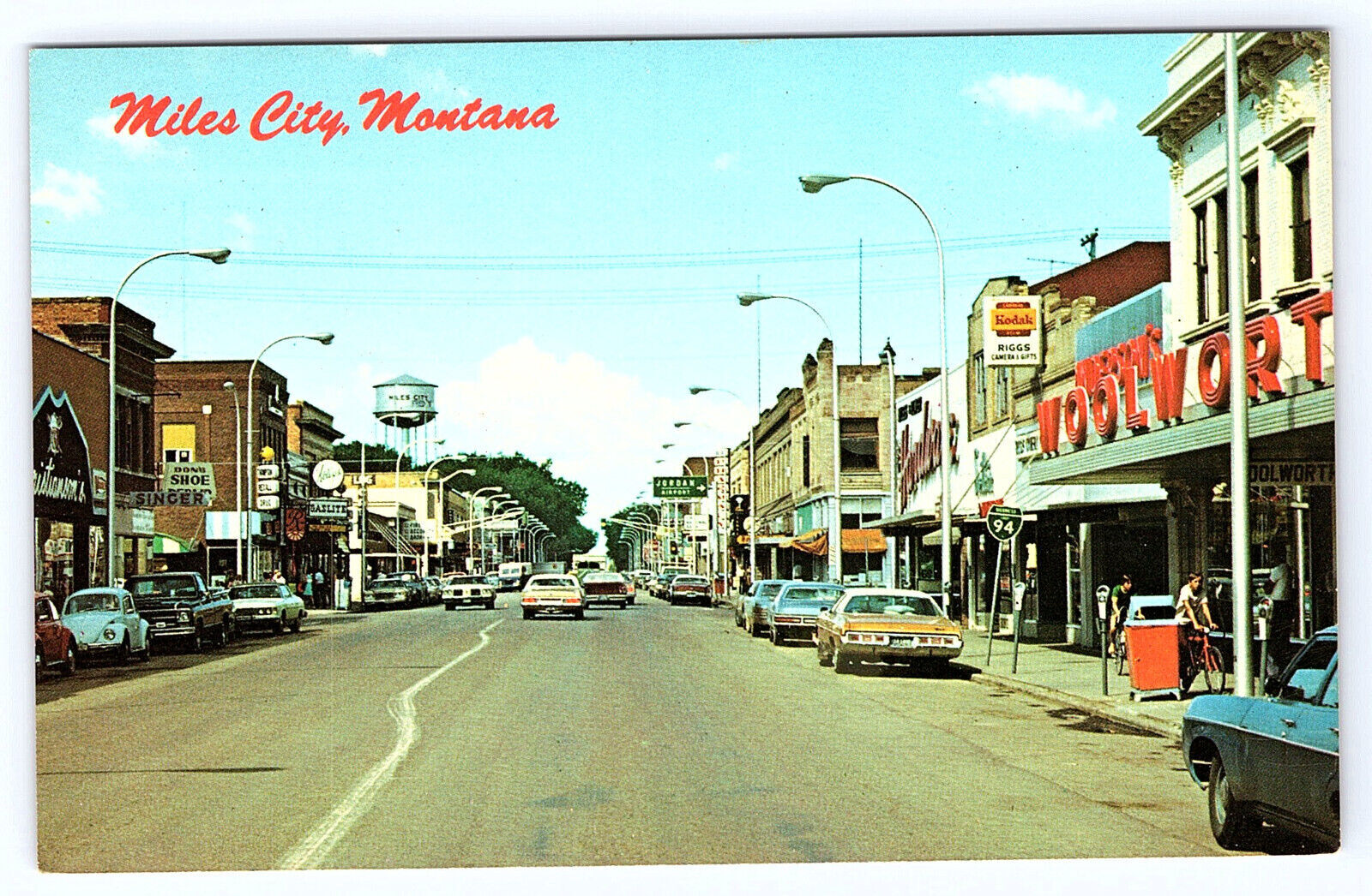 Miles City Montana Street View downtown water tower Woolworth postcard ...