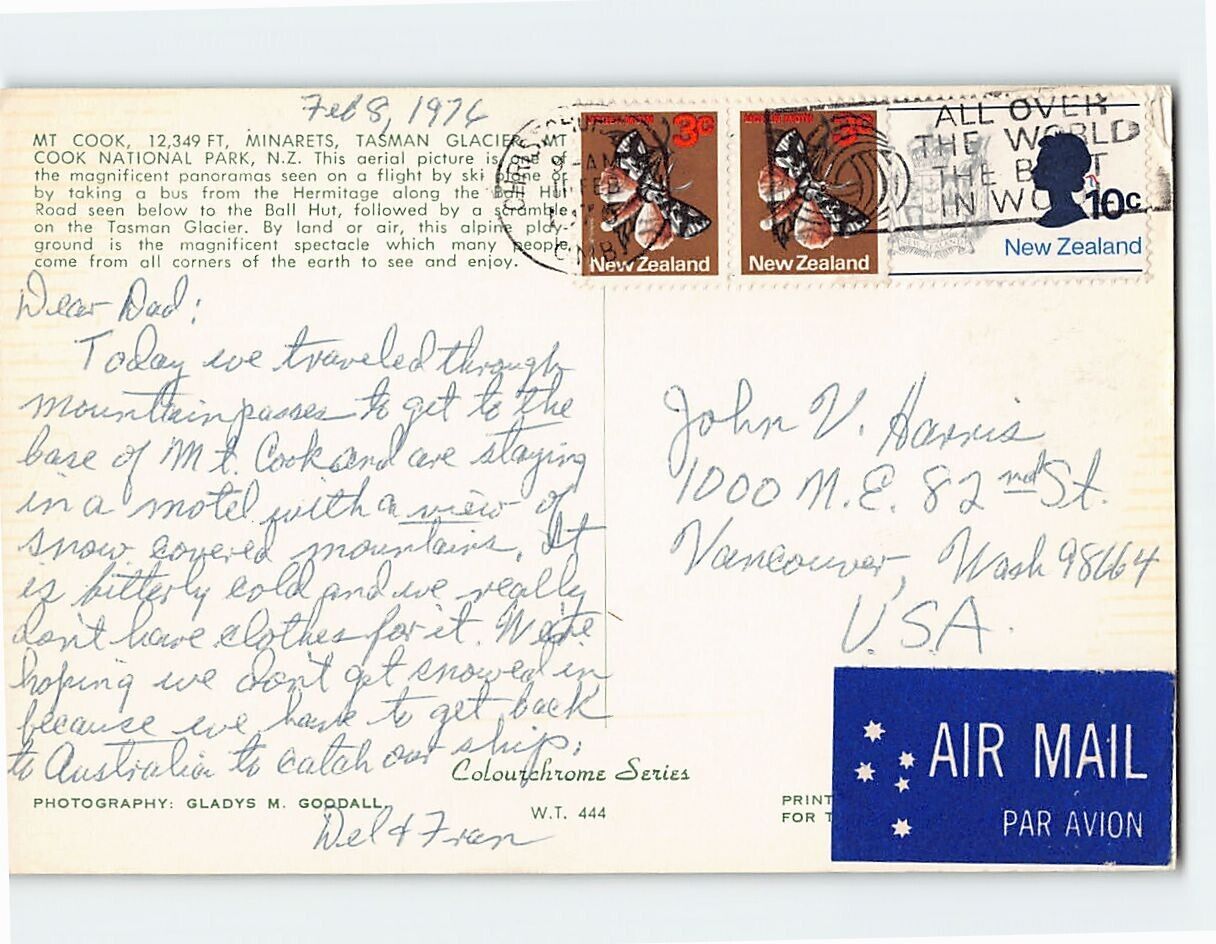 Postcard Mt. Cook, Minarets, Tasman Glacier, Mt. Cook National Park ...