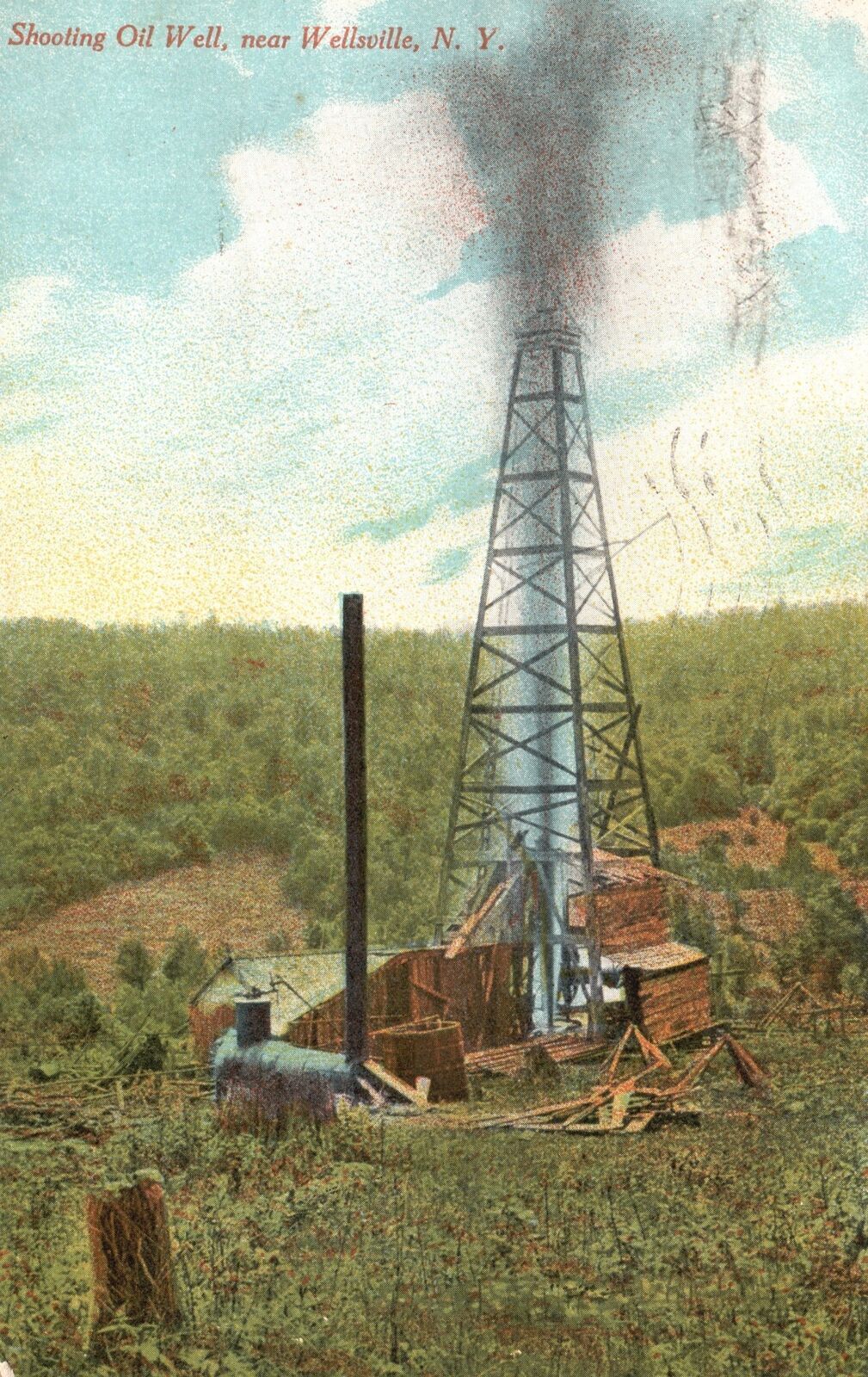 Vintage Postcard 1910 Shooting Oil Well near Wellsville New York ...