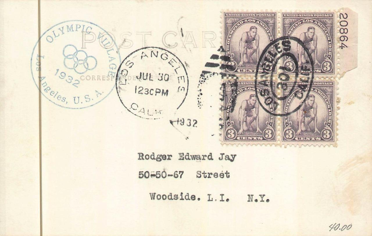 Rppc Scott #718 Stamps Olympics Village LOS Angeles California Postcard ...