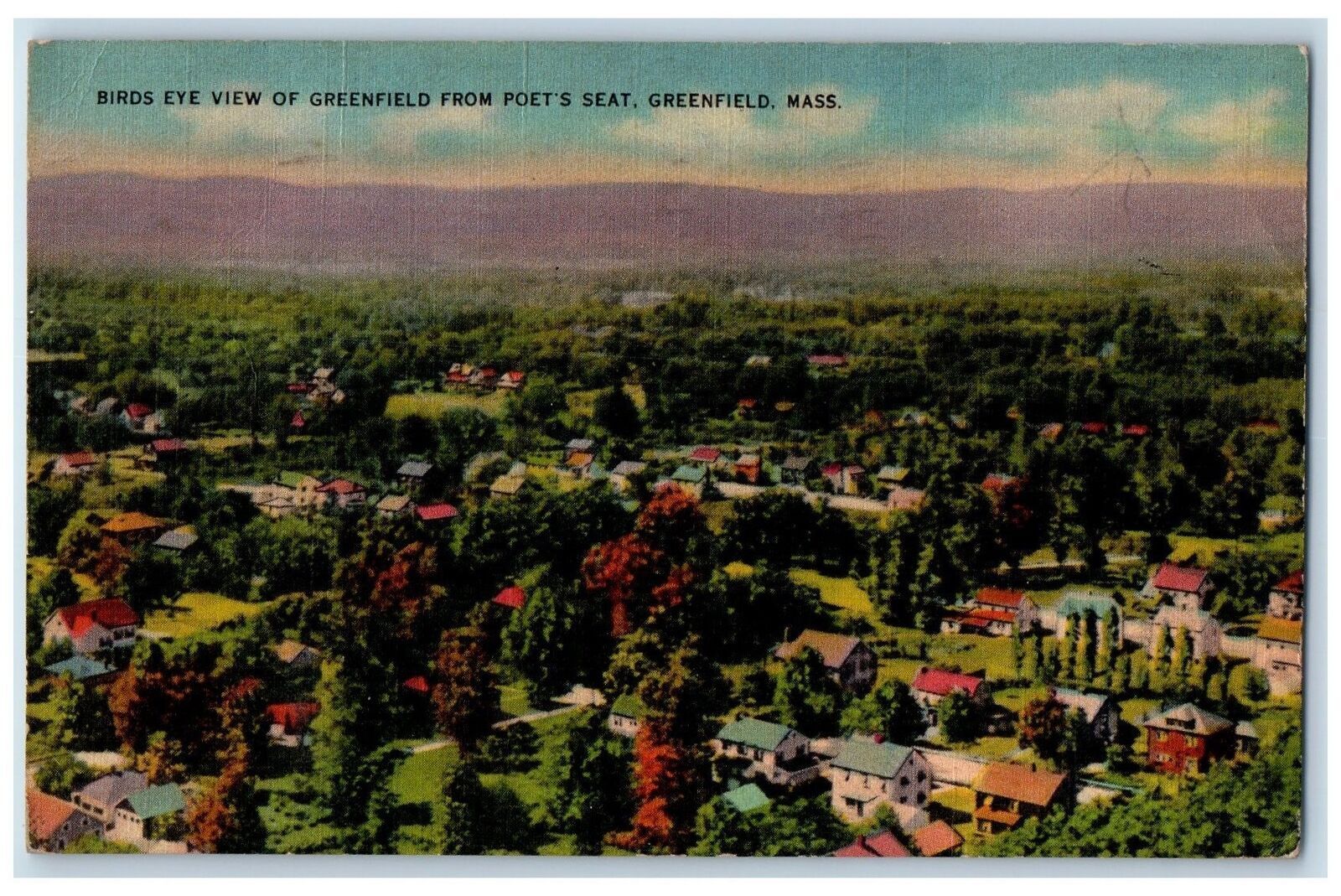 1947 Birds Eye View Of Greenfield From Poet's Seat Greenfield MA Posted ...