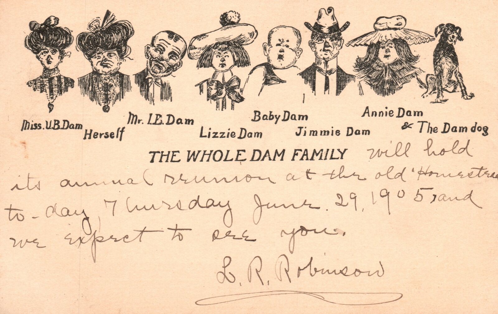 Vintage Postcard 1905 The Whole Dam Family A Funny Comic Family ...