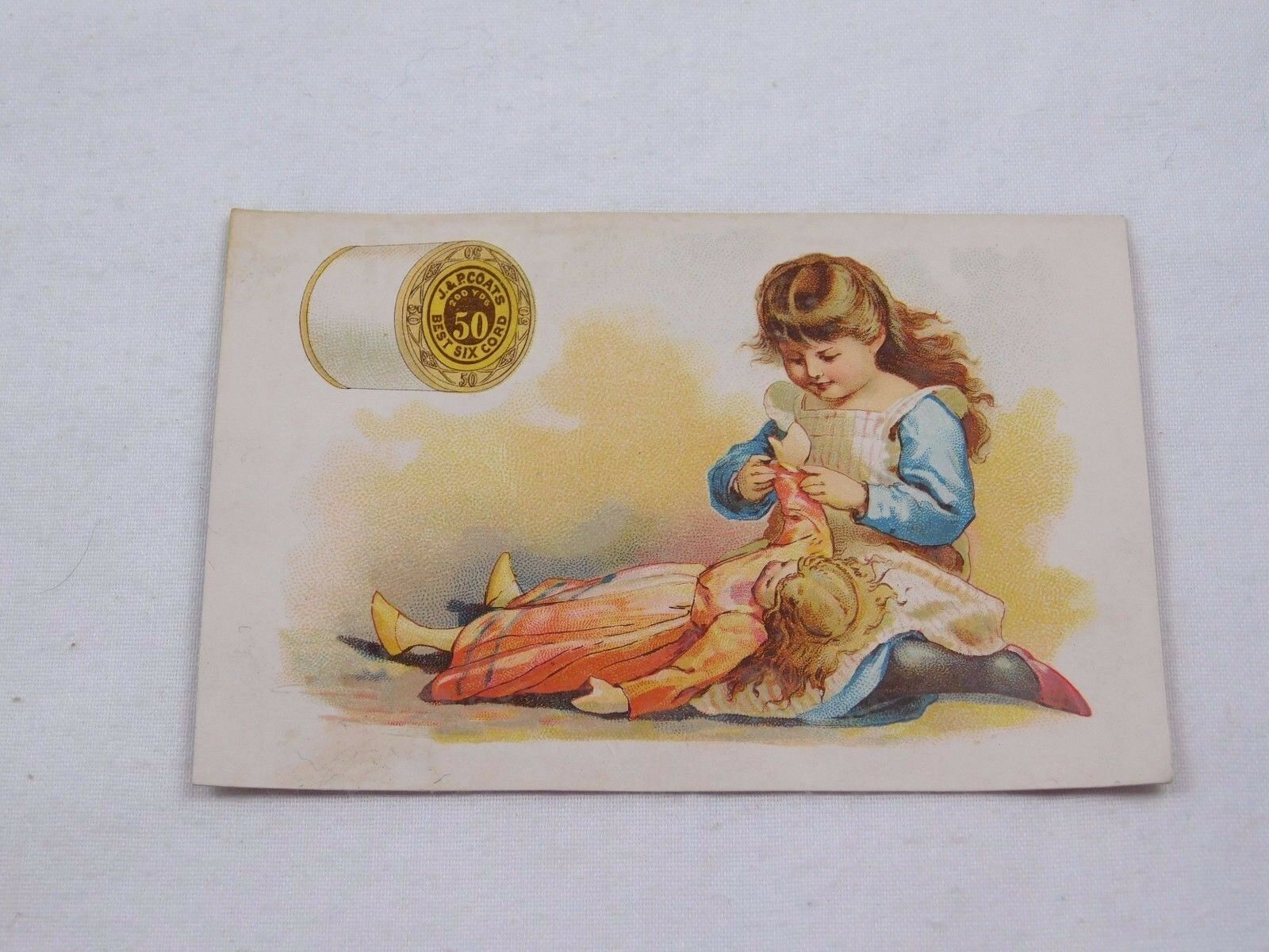 J & P Coats Best Six Cord Spool Thread Adorable Girl Mending Her Big ...