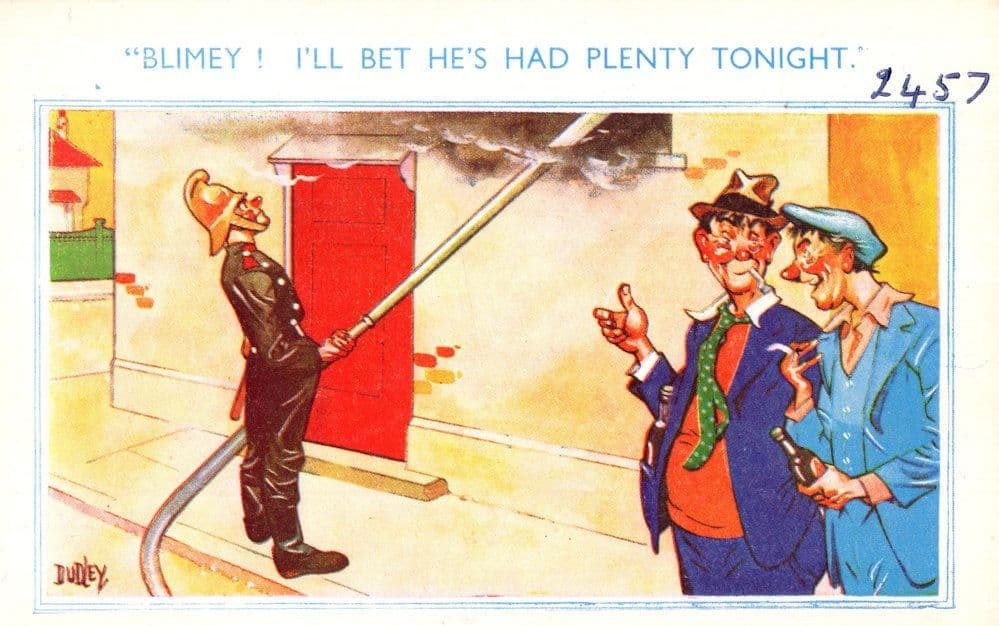 Fireman Drunk Putting Out Fire Sample Vintage Comic Postcard | Topics ...