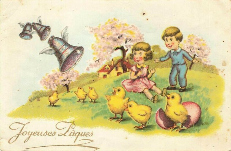 Vintage Children Boy Girl Chicks Flying Bells Easter P349 | Africa ...