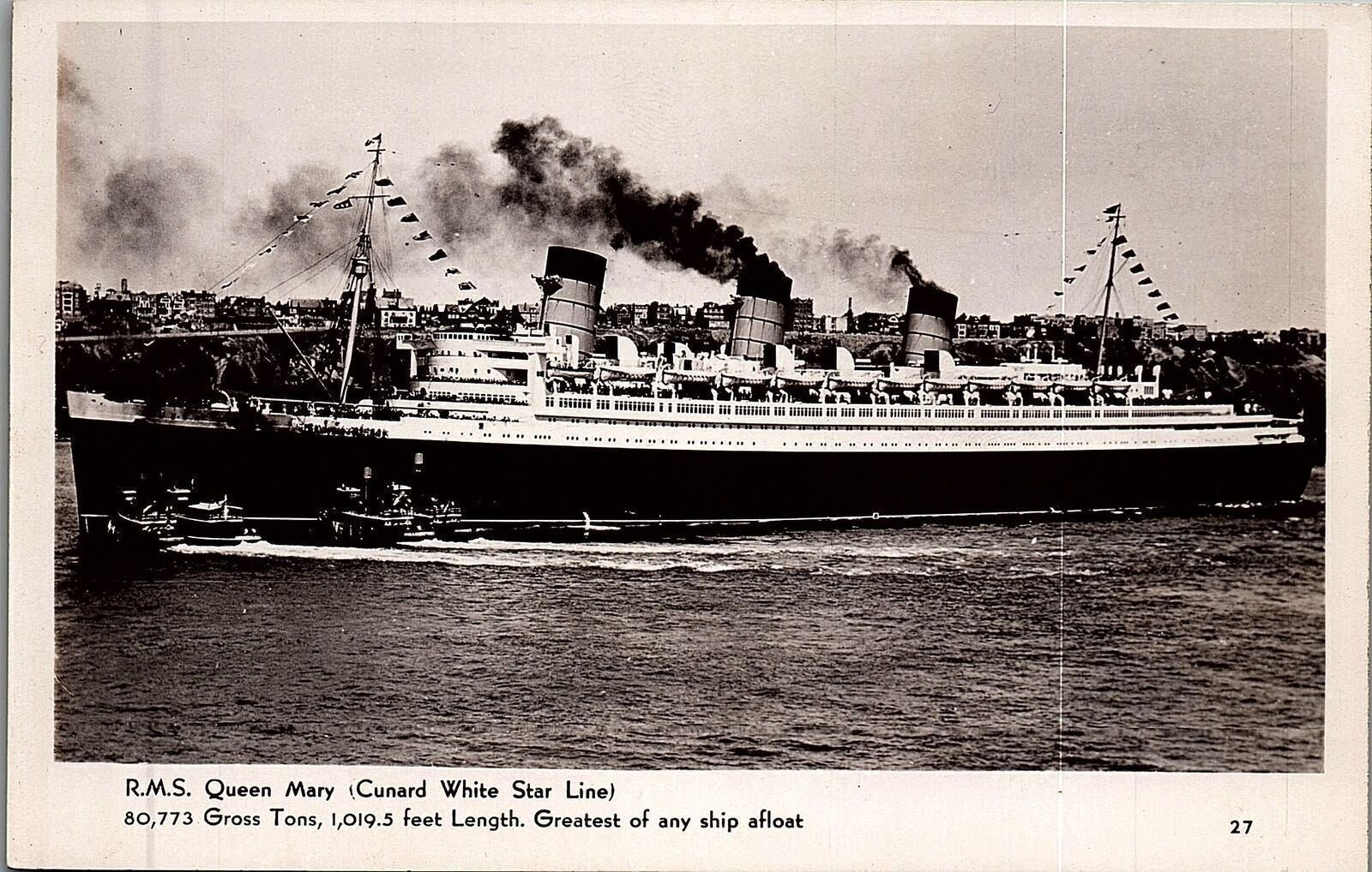 Vintage Cunard White Star Line R.M.S. Queen Mary Real Photo Postcard 29 ...