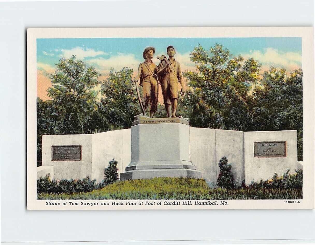 Postcard Statue of Tom Sawyer and Huck Finn at Foot of Cardiff Hill ...