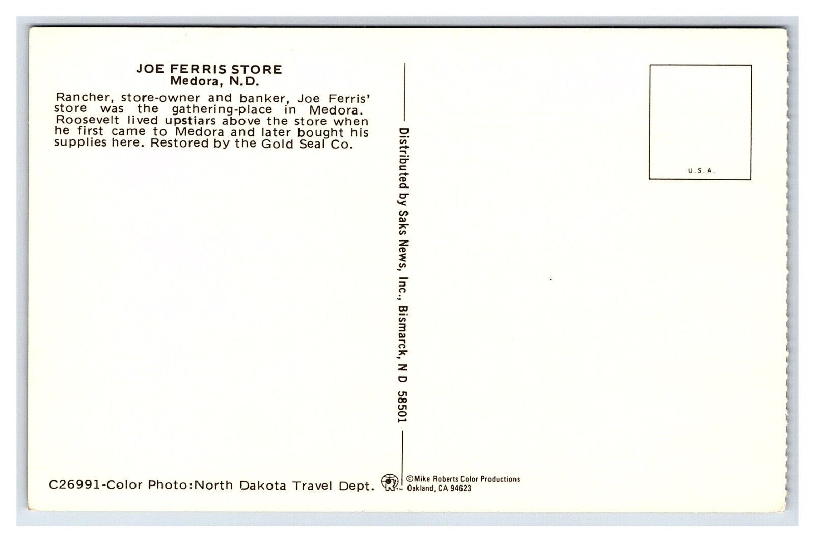 Joe Ferris Store Medora N. D. North Dakota Postcard | United States ...